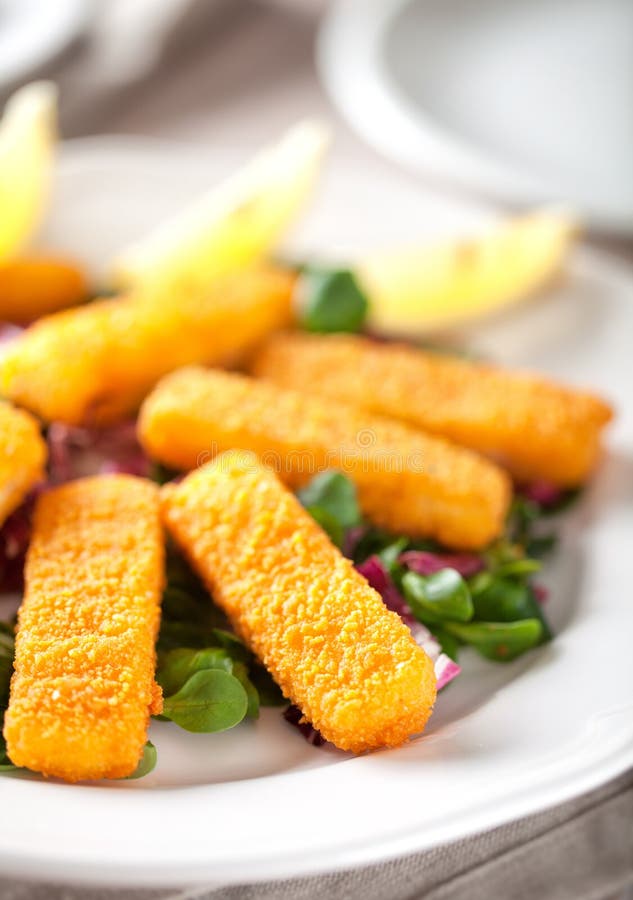 Fresh Breaded Fish Fingers Served with Mixed Salad. Stock Image - Image ...
