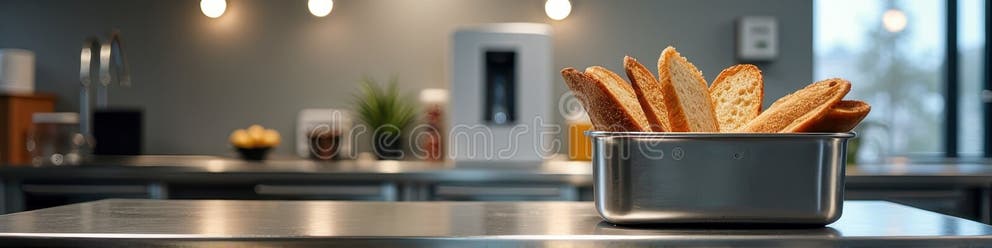 Fresh Breadsticks in Stainless Steel Container on Modern Kitchen ...