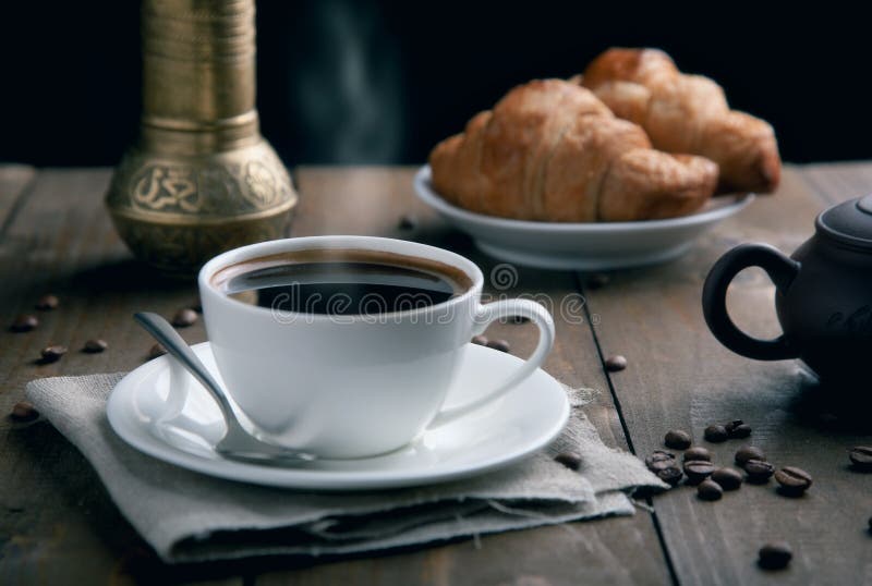 Breakfast with coffee stock image. Image of croissant - 29529135