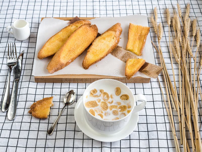 Fresh Breakfast with Milk and Bread for Every Morning Refreshment Stock ...