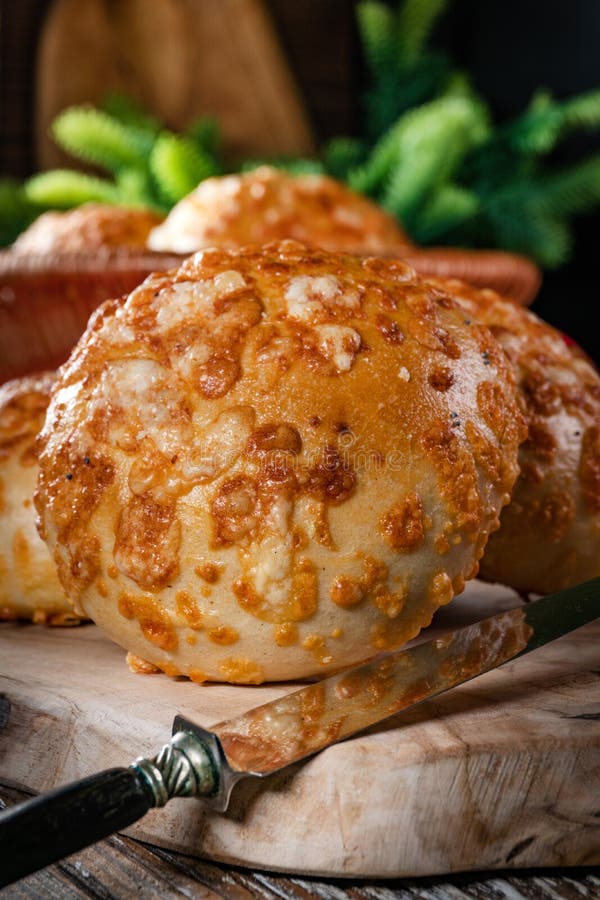 Fresh Breakfast Rolls with Cheese Stock Image - Image of board, wheat ...