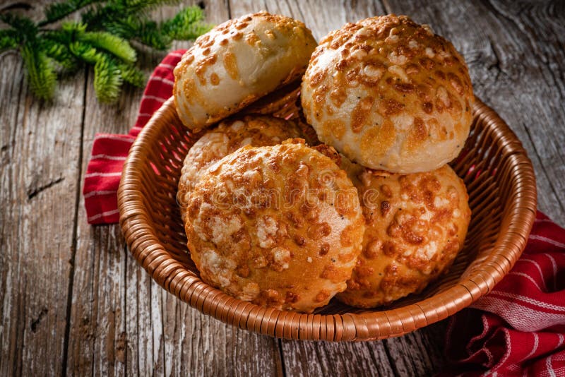 Fresh Breakfast Rolls with Cheese Stock Image - Image of basket ...