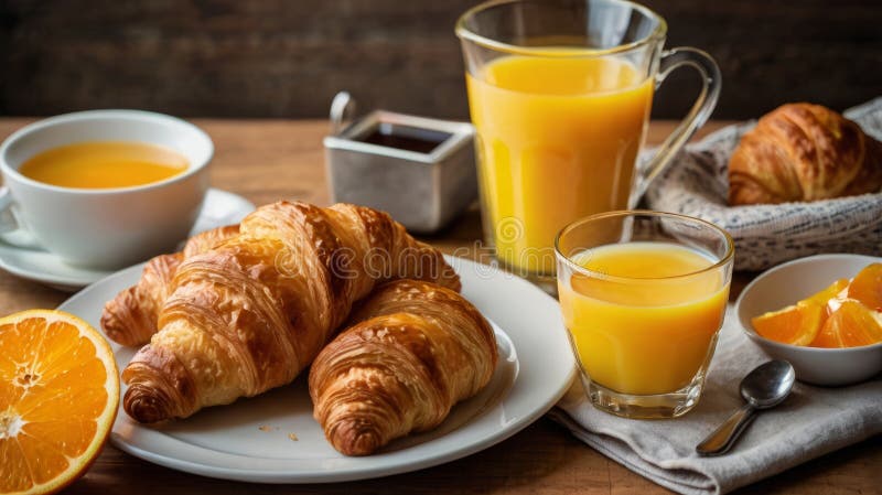 Fresh Breakfast Scene with Croissants and Orange Juice. Stock Image ...