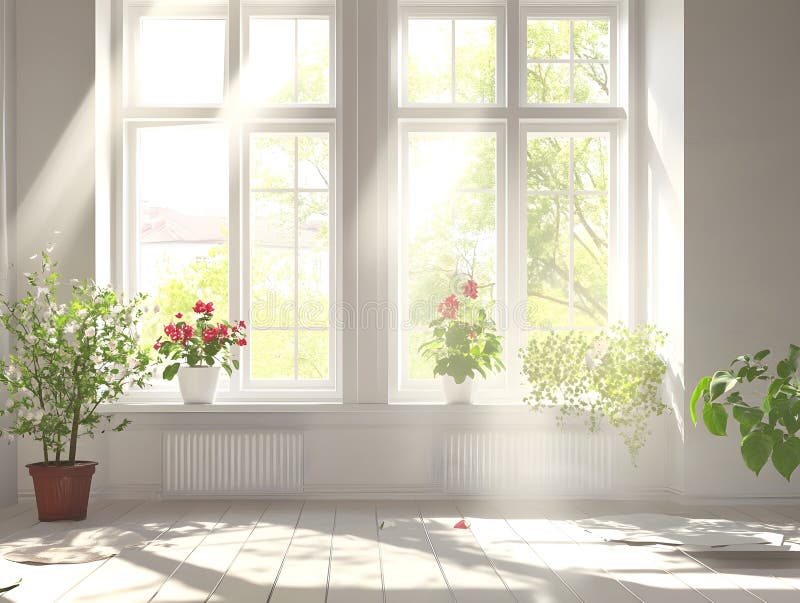 A Fresh Bright Apartment with Open Windows and Spring Flowers Stock ...