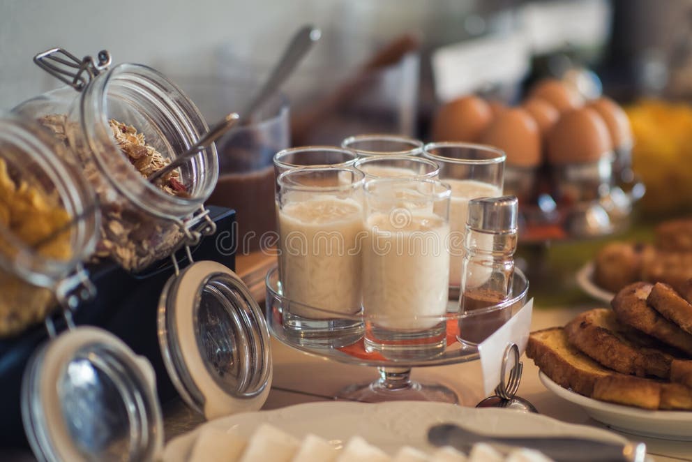Fresh and Bright Continental Breakfast Table with Jam. Table Settings ...