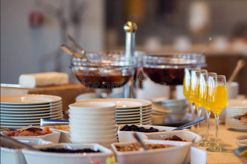 Fresh and Bright Continental Breakfast Table with Jam on Toast. Table ...