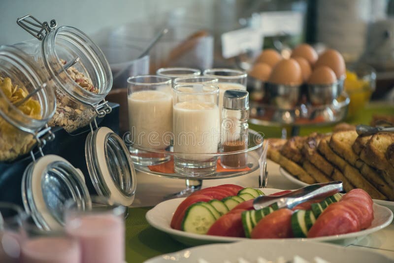 Fresh and Bright Continental Breakfast Table with Jam. Table Settings ...