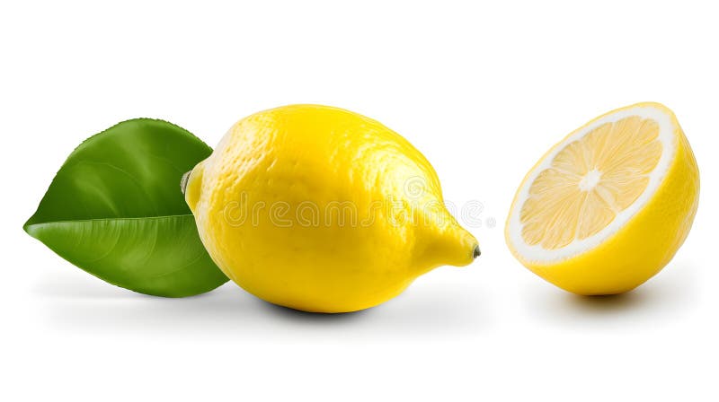 Fresh and Bright Lemon with Leaf Isolated on White Background. Created ...