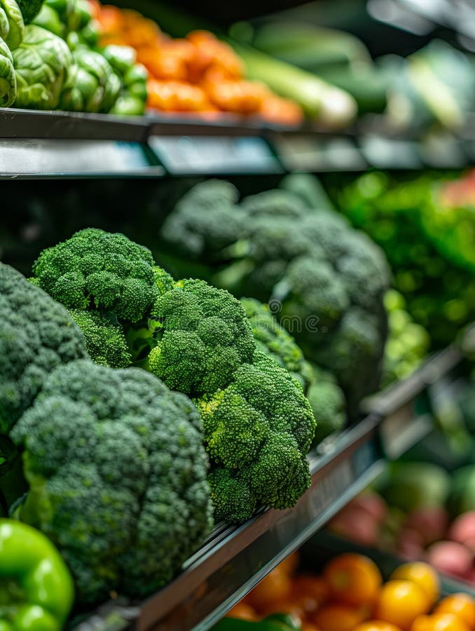 Fresh Broccoli on Display in a Grocery Store. Stock Image - Image of ...