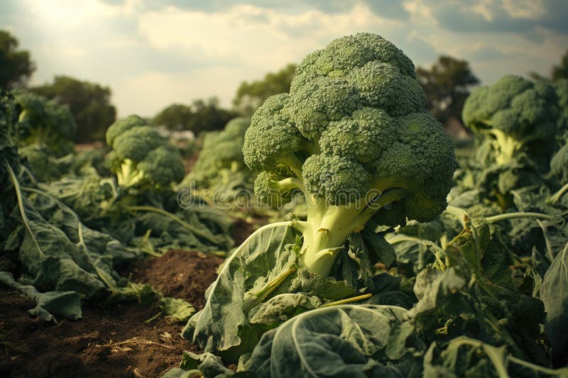 Fresh Broccoli Growing in an Organic Farm Field Stock Illustration ...