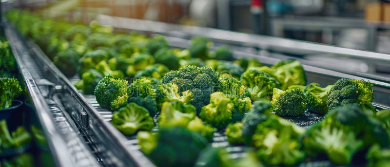 Fresh Broccoli Moving on Conveyor Belt in Factory Processing Line Stock ...