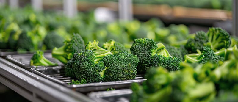 Fresh Broccoli Moving on Conveyor Belt in Factory Processing Line Stock ...