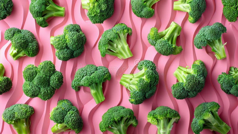Fresh Broccoli on Pink Wavy Background, Healthy Eating Concept Stock ...