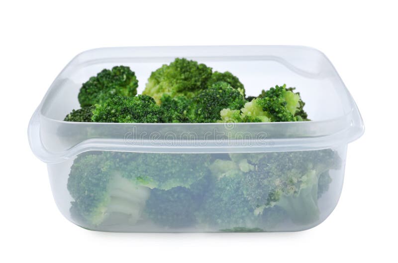 Fresh Broccoli in Plastic Container Isolated on White Stock Photo ...