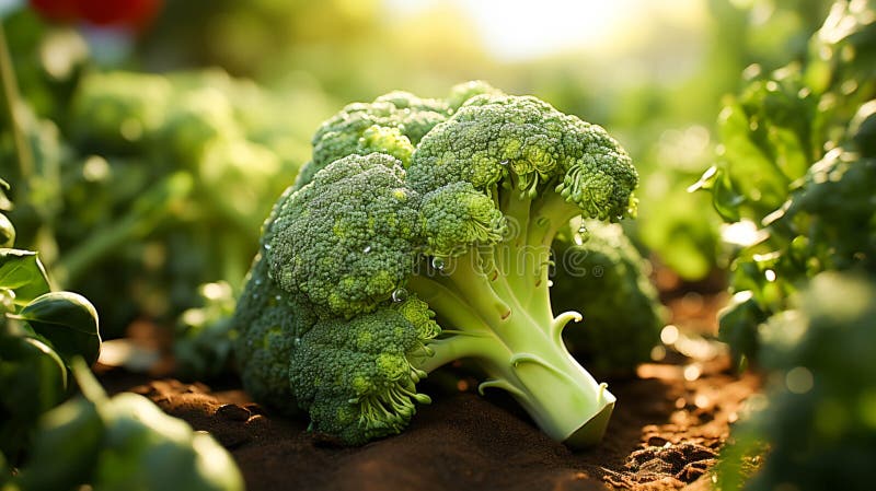 A Fresh Broccoli Vegetable in the Field, Broccoli Focus on Camera Stock ...