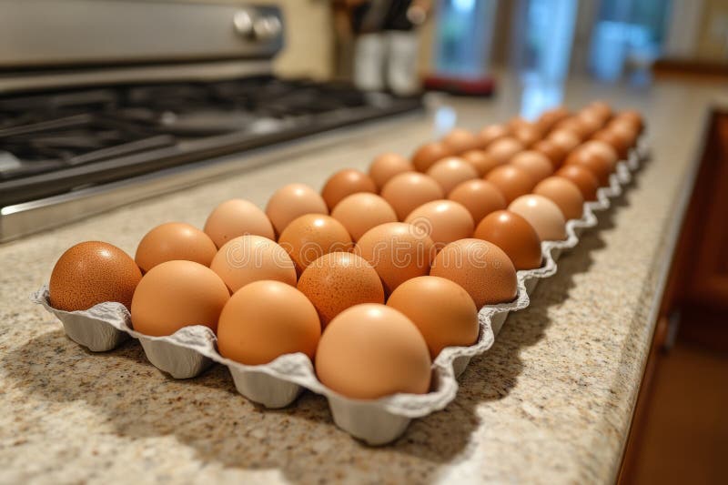 Fresh Brown Eggs are Sitting in a Carton on a Kitchen Counter, Ready ...