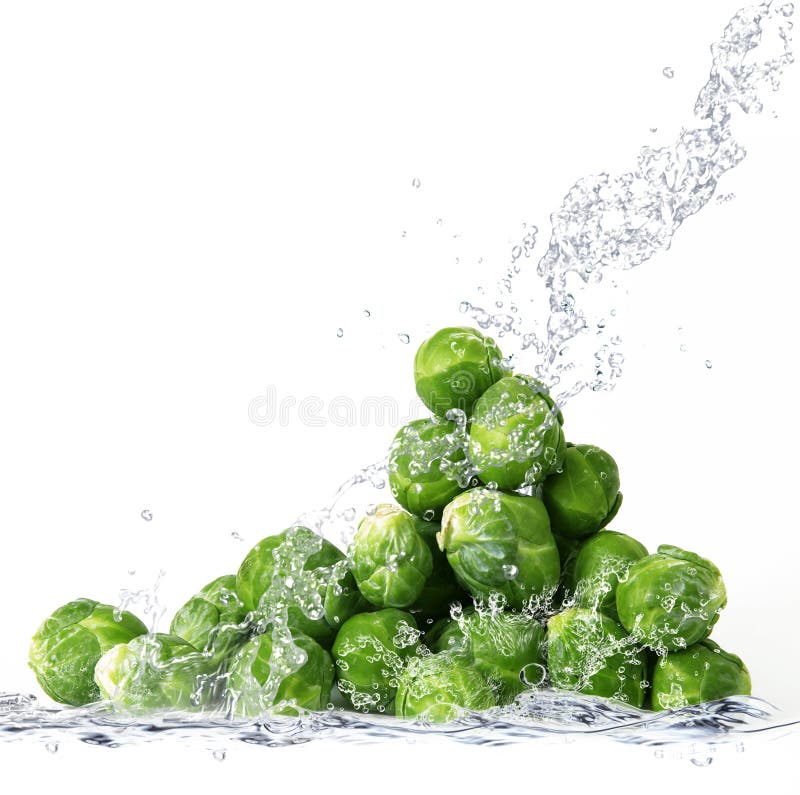 Fresh Brussels Sprouts Falling in Water Stock Photo - Image of spray ...