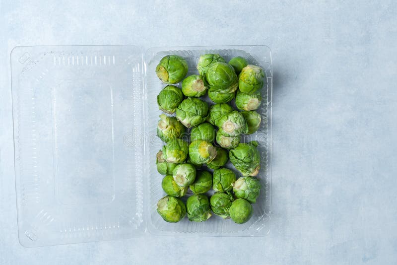 Fresh Brussels Sprouts in a Plastic Container Stock Photo - Image of ...