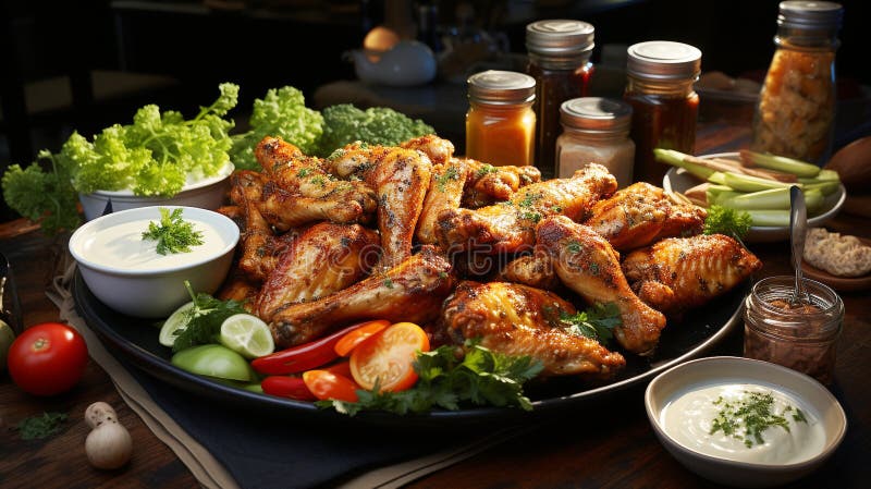 Fresh Buffalo Chicken Wings with Savory Dip Appetizer Stock Image ...