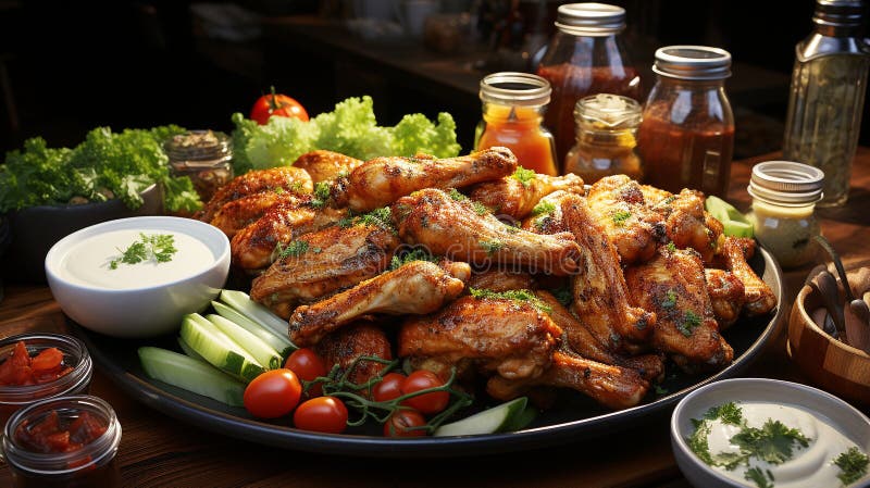 Fresh Buffalo Chicken Wings with Savory Dip Appetizer Stock Image ...