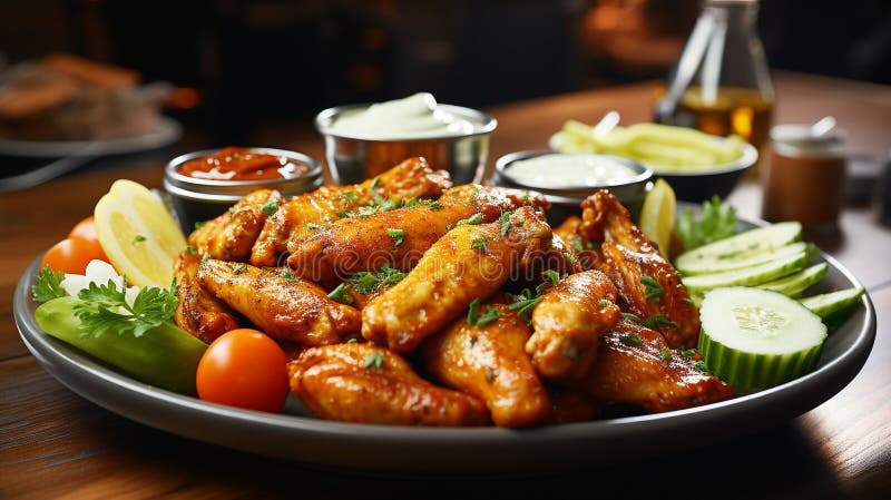 Fresh Buffalo Chicken Wings with Savory Dip Appetizer Stock Photo ...