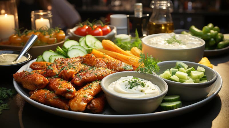 Fresh Buffalo Chicken Wings with Savory Dip Appetizer Stock Image ...