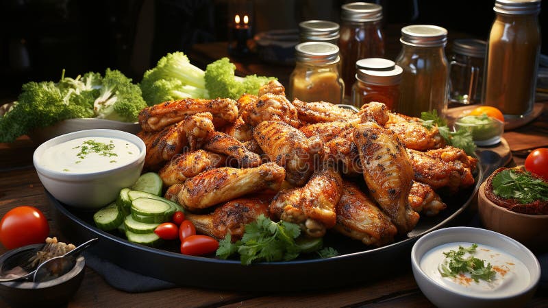 Fresh Buffalo Chicken Wings with Savory Dip Appetizer Stock Image ...