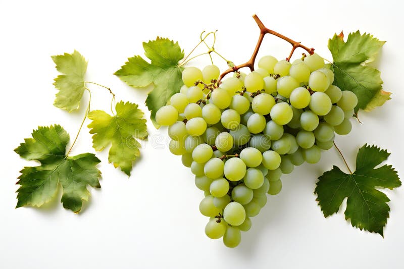 Fresh Bunch of Grapes with Leaves Isolated on a White Stock Photo ...