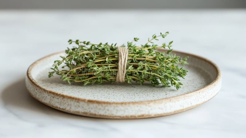 Fresh Bundle Thyme Ceramic Plate Stock Photos - Free & Royalty-Free ...