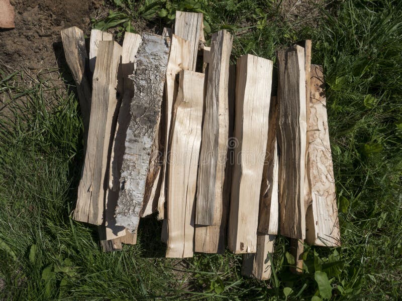 Fresh Bundle of Wooden Firewood Slivers on Grass Top View Stock Image ...