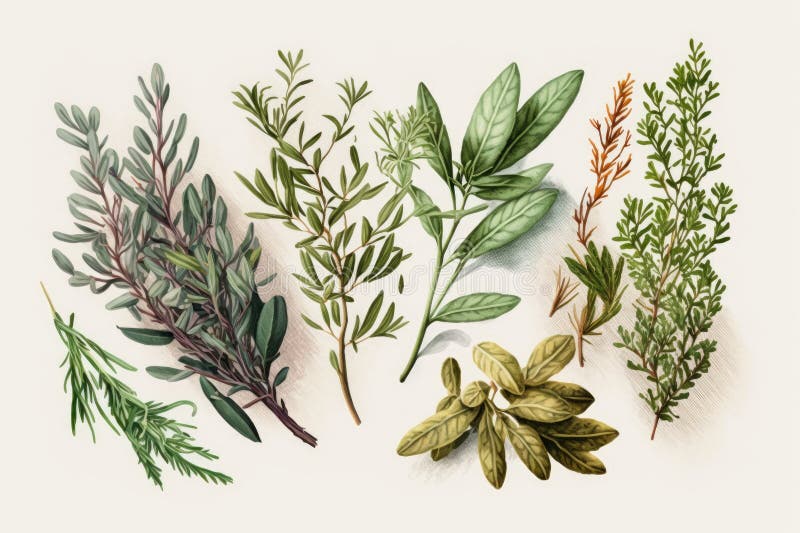 Fresh Bundles of Savory and Fiery Herbs, Set Against a Plain White ...