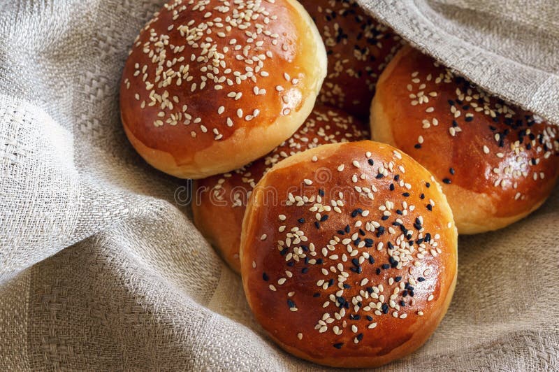 Fresh buns with sesame stock image. Image of pastry, organic - 58137267