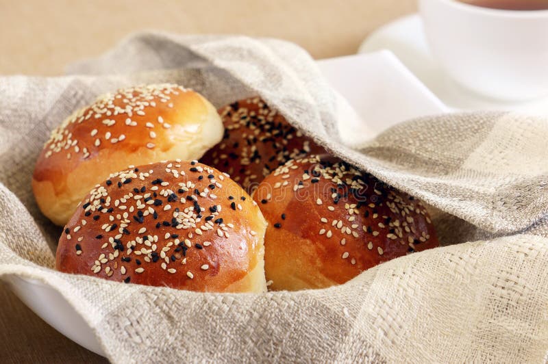 Fresh buns with sesame stock photo. Image of freshness - 58137754