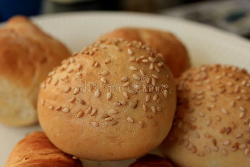 Fresh Buns with Sesame Seed Stock Image - Image of cuisine, delicious ...