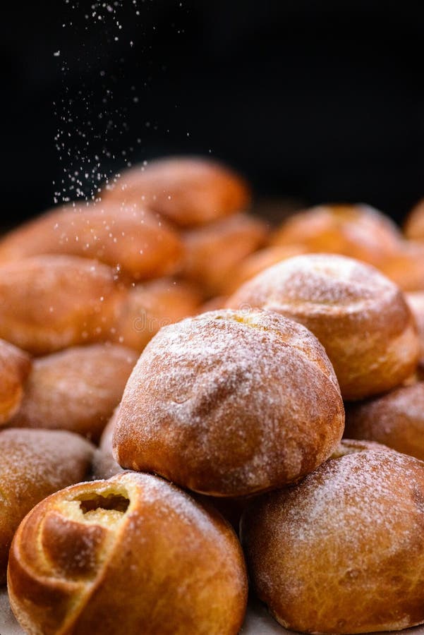Fresh Buns Sprinkle with Powdered Sugar Stock Photo - Image of pastries ...