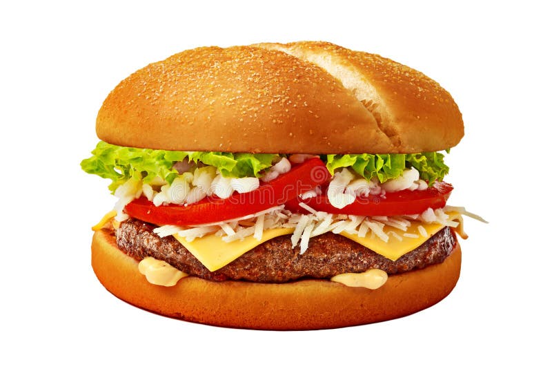 Fresh Burger with Beef Patty Isolated on White Background Stock Photo ...