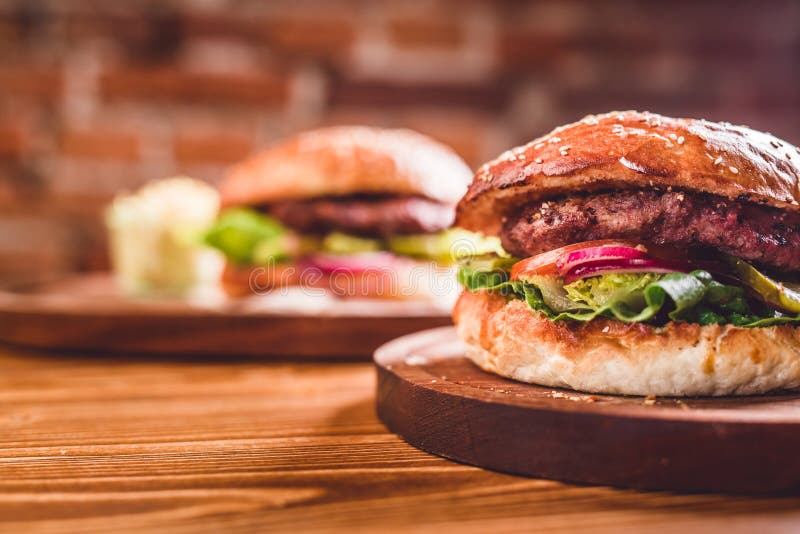 Fresh burger closeup. stock photo. Image of closeup, chips - 50289296