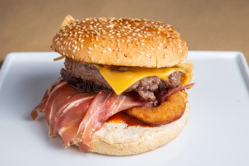 Fresh burger with ham stock image. Image of fried, fast - 179401805