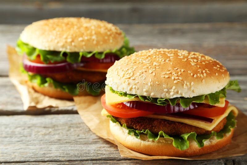 109 Fresh Burgers Grey Wooden Background Stock Photos - Free & Royalty ...