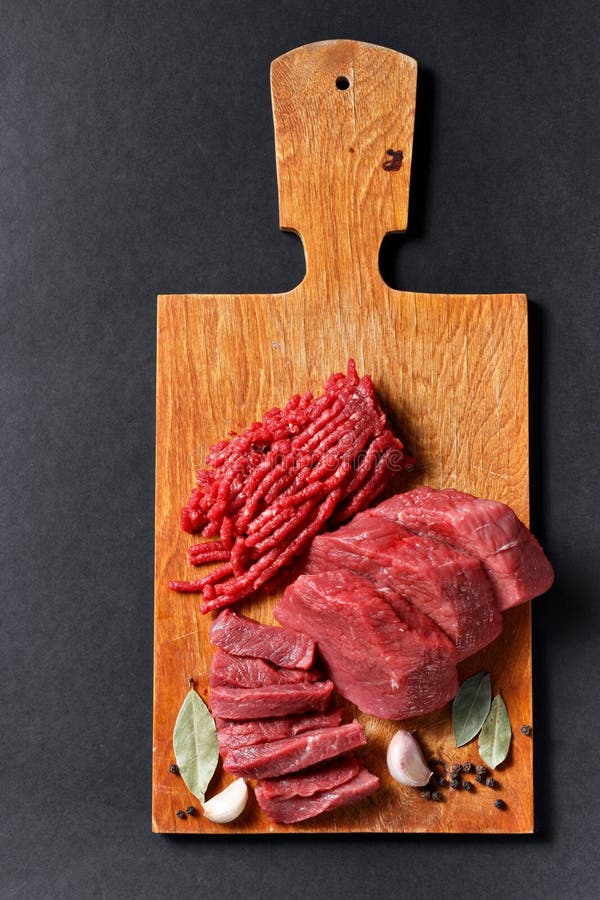 Fresh Butcher Cut Meat Assortment on Black Background Stock Image ...