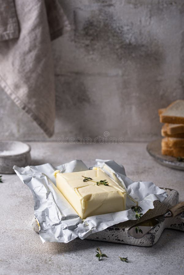 Fresh Butter on Grey Backgrouns. Stock Image - Image of margarine, food ...
