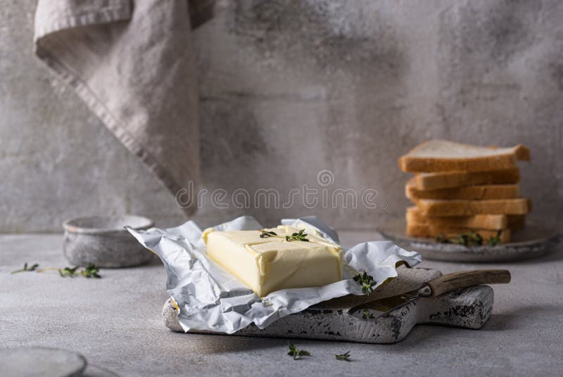Fresh Butter on Grey Backgrouns. Stock Image - Image of product ...