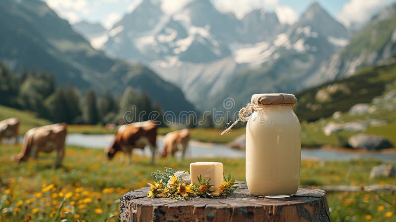 Fresh Butter on Table on Background of Meadow with Cows Stock Photo ...