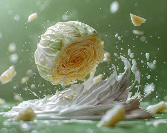 Fresh Cabbage Exploding with Water Droplets on Green Background, High ...