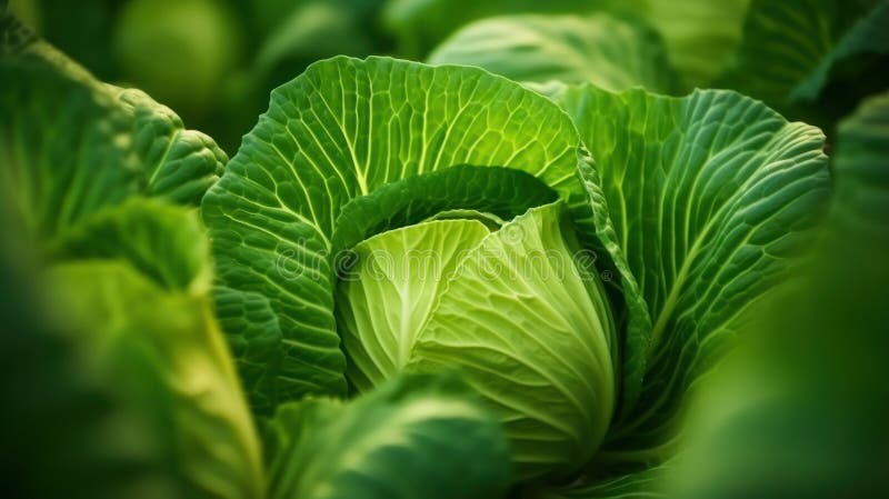 Fresh Cabbage Growing in a Vegetable Farm. Generative AI Stock ...