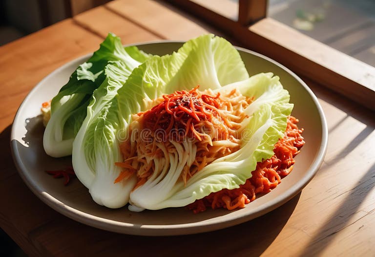 Fresh Cabbage and Noodles on Elegant Plate in Sunlit Dining Setting ...