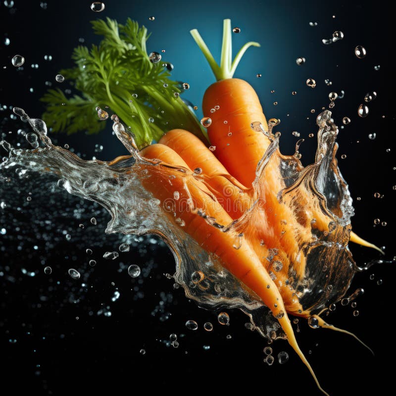 Fresh Carrot Dropped into the Water, Creating a Water Splash Stock ...