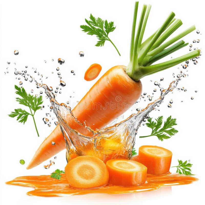 Fresh Carrot with Slices Splash with Slices Splash Isolated on White ...