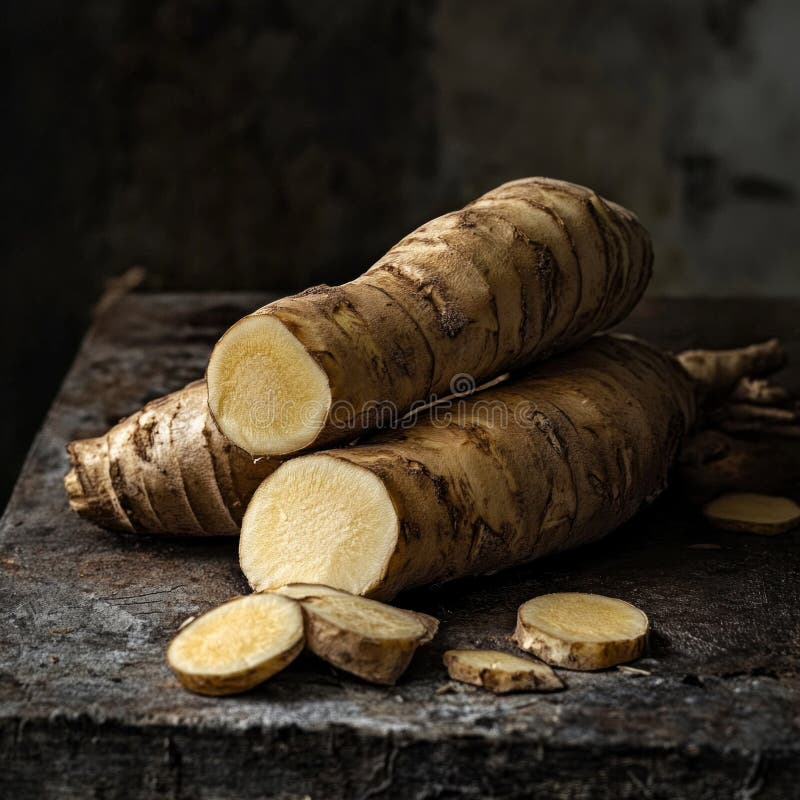 Fresh Cassava Roots on Rustic Surface Displaying Raw Tuber Texture ...