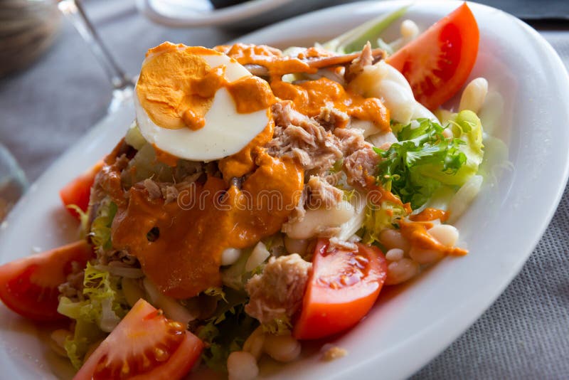 Fresh Catalan Salad with Xatonada Sauce Stock Photo - Image of tender ...
